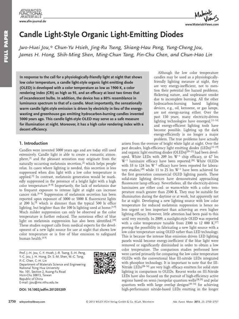 Candle Light-Style Organic Light-Emitting Diodes PDF | PDF | Light ...