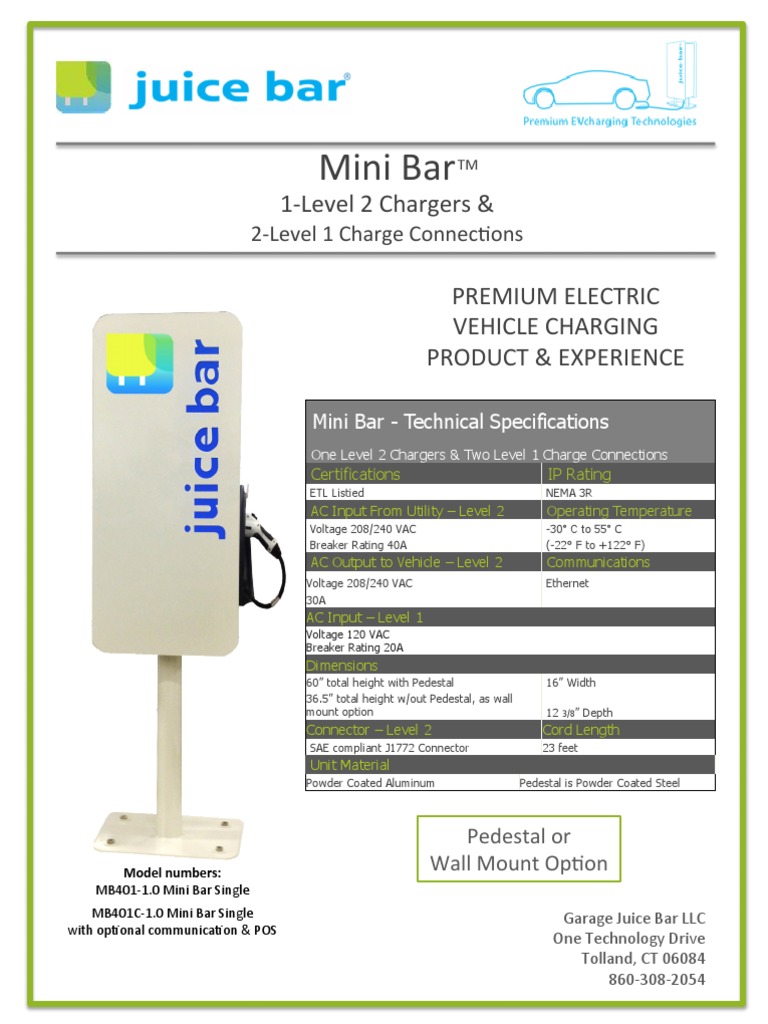 Juice Bar EV Mini Bar Specifications | PDF | Battery Charger ...