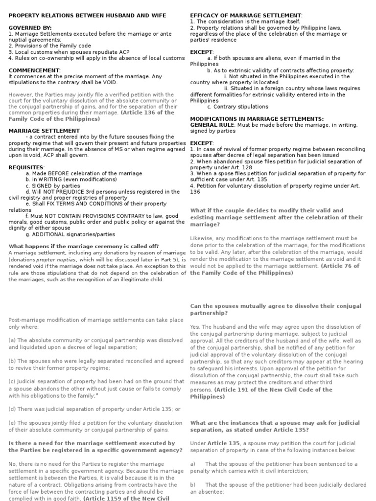 Property Relations Between Husband and Wife | PDF | Community Property ...