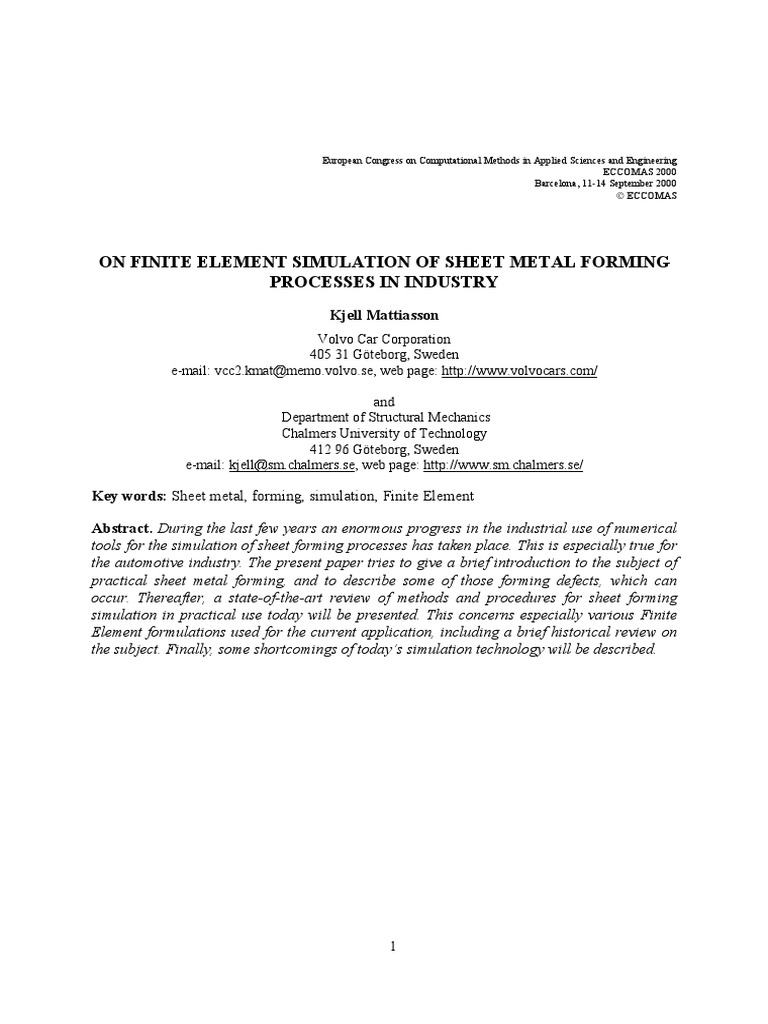 On Finite Element Simulation of Sheet Metal Forming Processes in ...