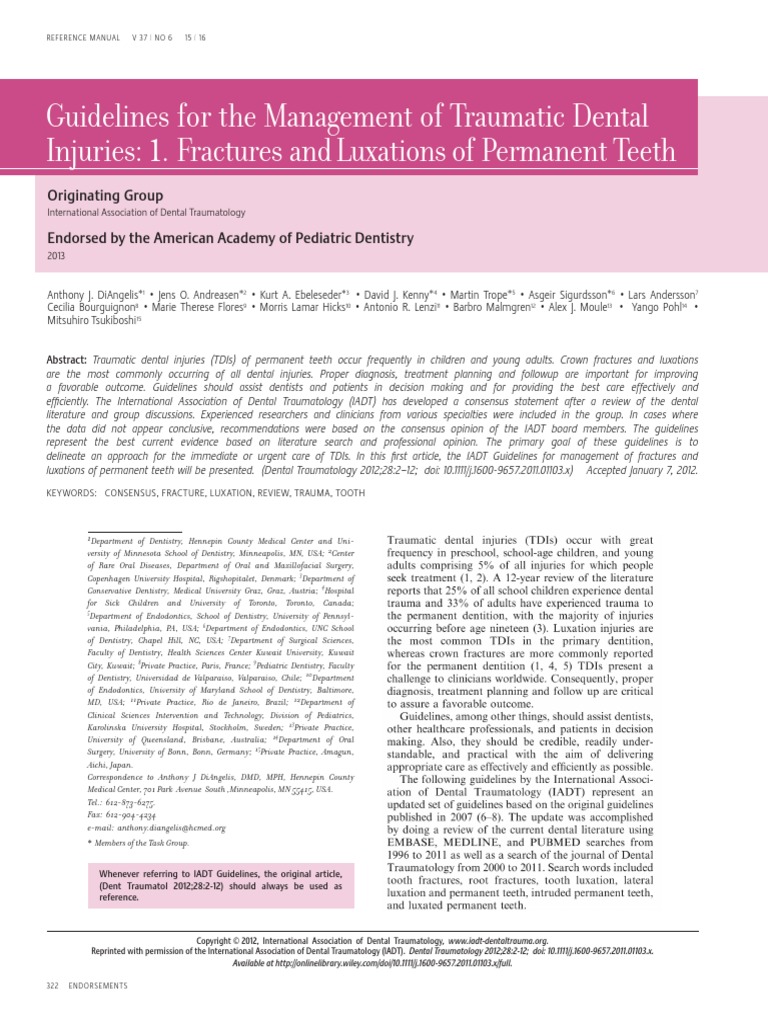 Guidelines For The Management of Traumatic Dental Injuries: 1 ...