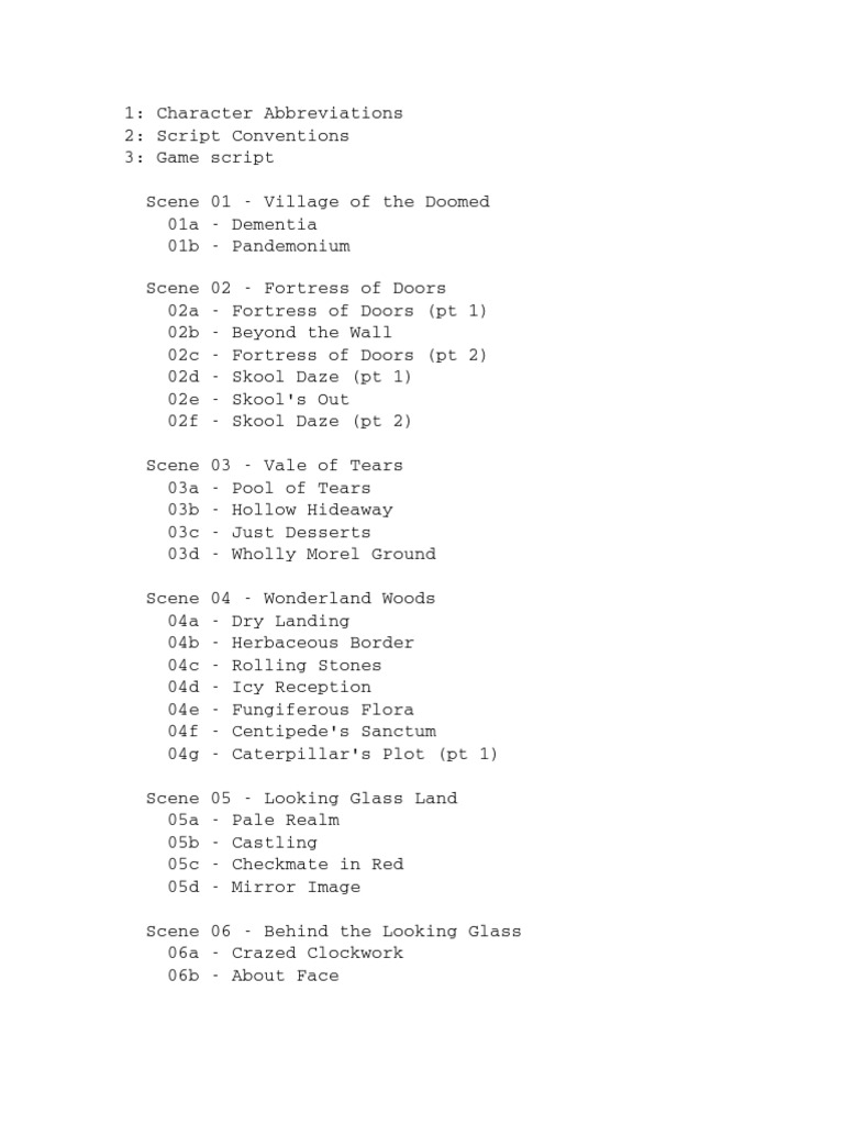 American McGee's Alice Script | PDF | Chess | Games & Activities