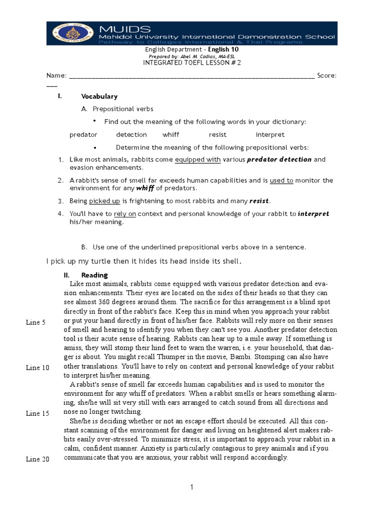 Itl2 Edited 2016 Word PDF | PDF | Rabbit | Predation