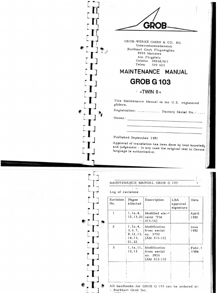 Grob 103 Maintenance Manual | PDF