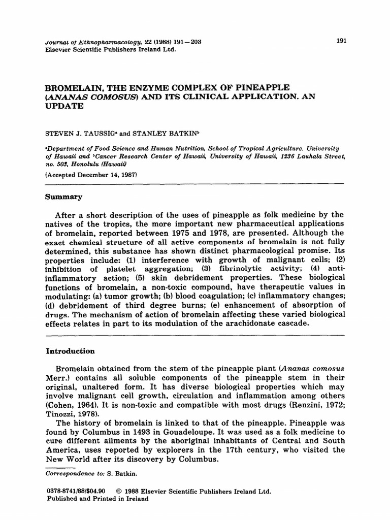 Bromelain, The Enzyme Complex of Pineapple | PDF | Inflammation ...