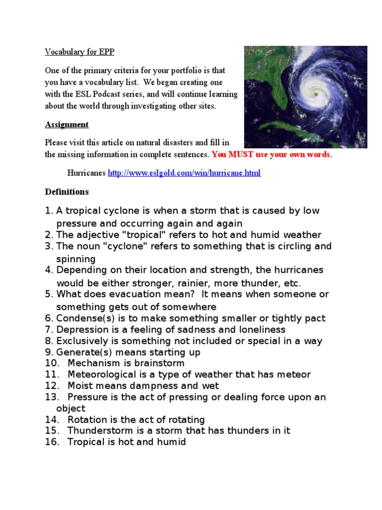 Stephen Hurricanesvocabularyforepp | PDF