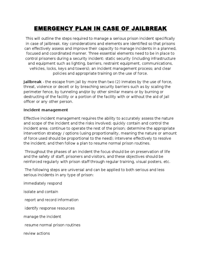 Emergency Plan in Case of Jailbreak | PDF | Incident Management | Prison