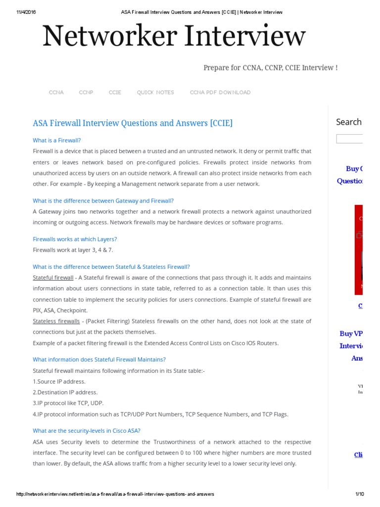 ASA Firewall Interview Questions and Answers (CCIE) - Networker Interview | PDF | Firewall ...