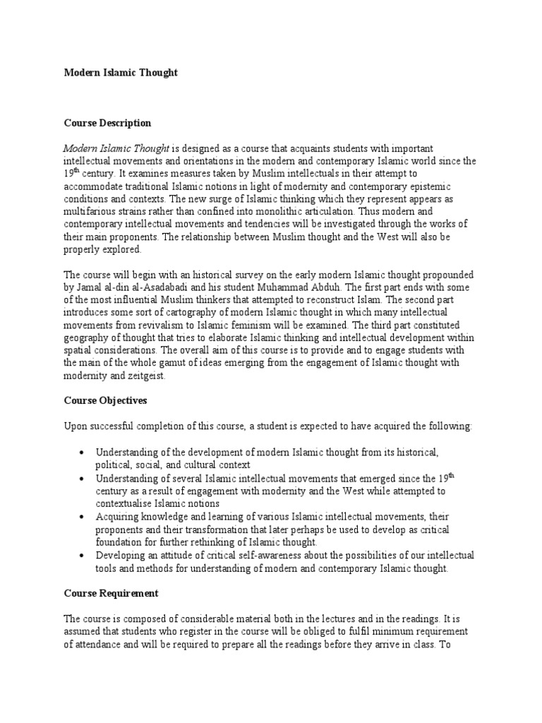 Modern Islamic Thought Course Overview | PDF | Islamic Philosophy | Lecture