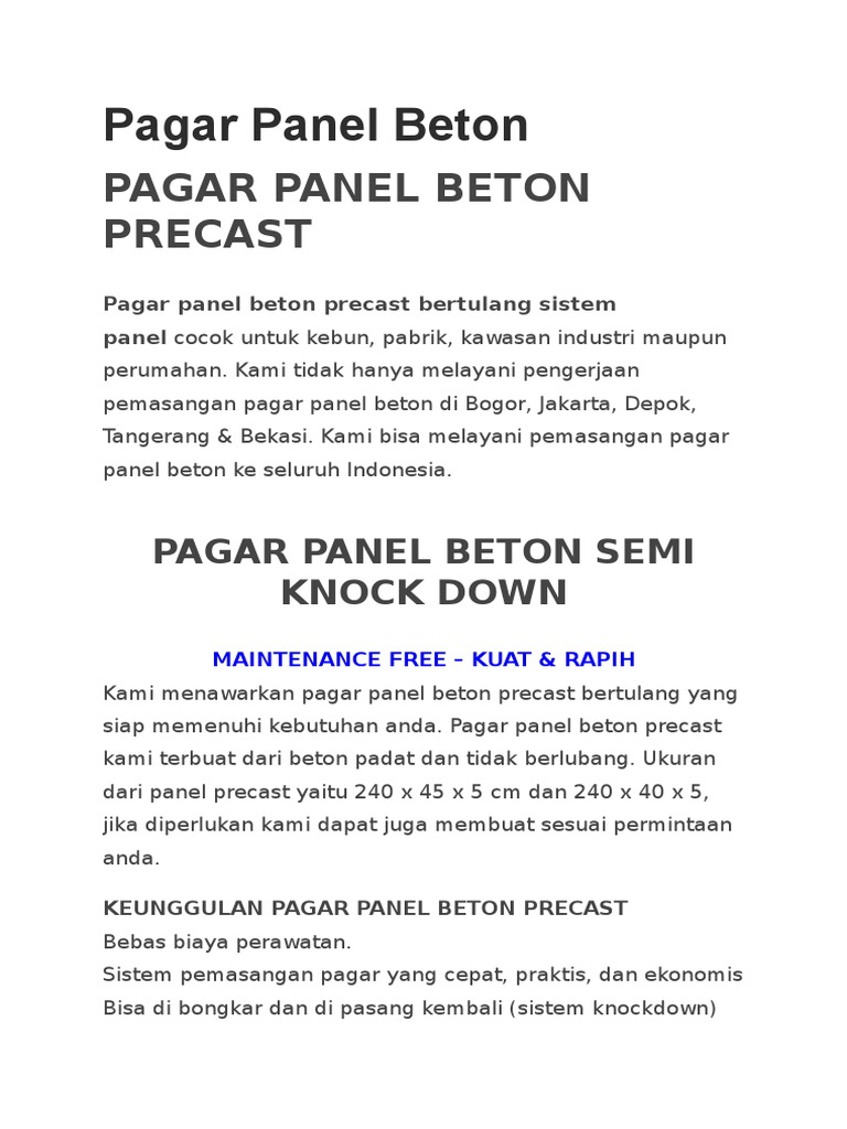 Spesifikasi dan Harga Pagar Panel Beton | PDF | Metode & Bahan Ajar ...