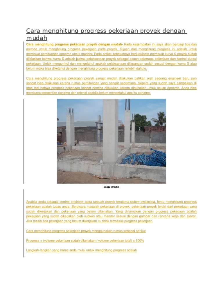 Cara Menghitung Progress Pekerjaan Proyek Dengan Mudah | PDF