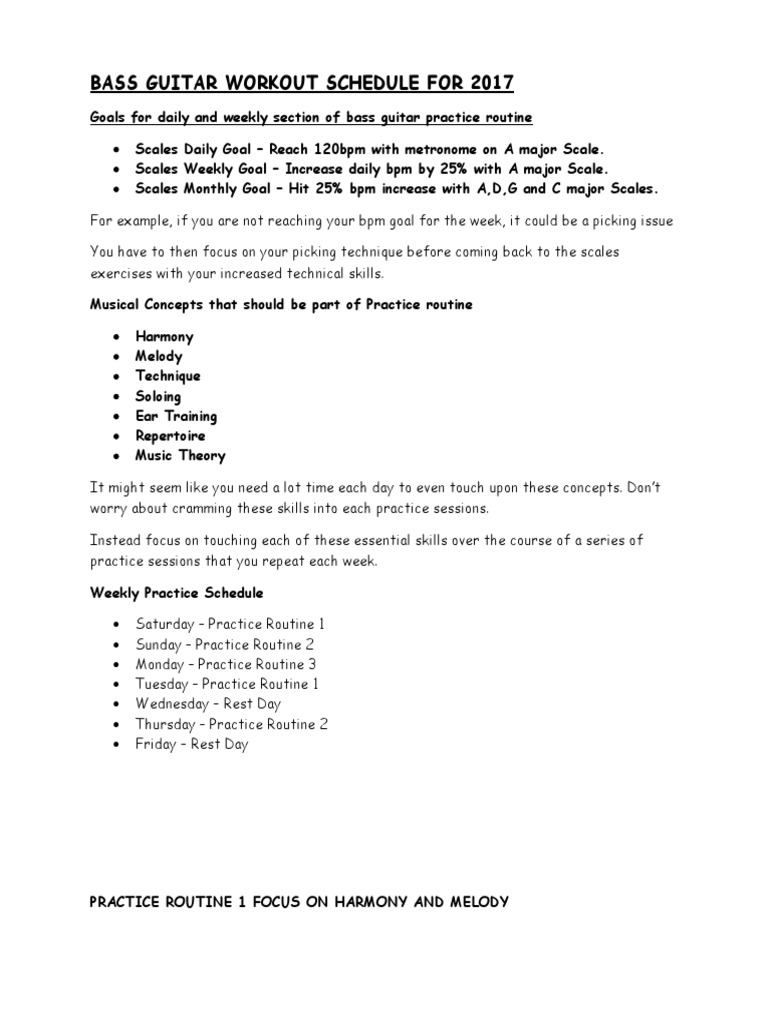 2017 Bass Guitar Practice Schedule | PDF | Bass Guitar | Chord (Music)
