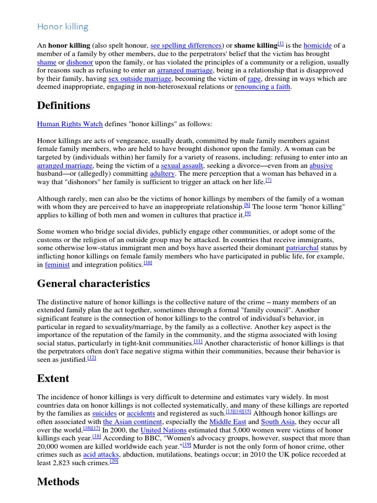 Honor Killing | PDF | Adultery | Crime & Violence