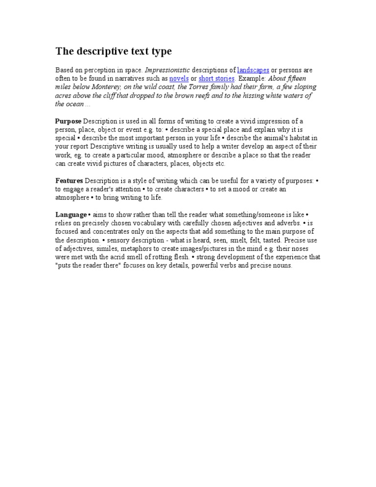 The Descriptive Text Type | PDF | Perception | Adjective
