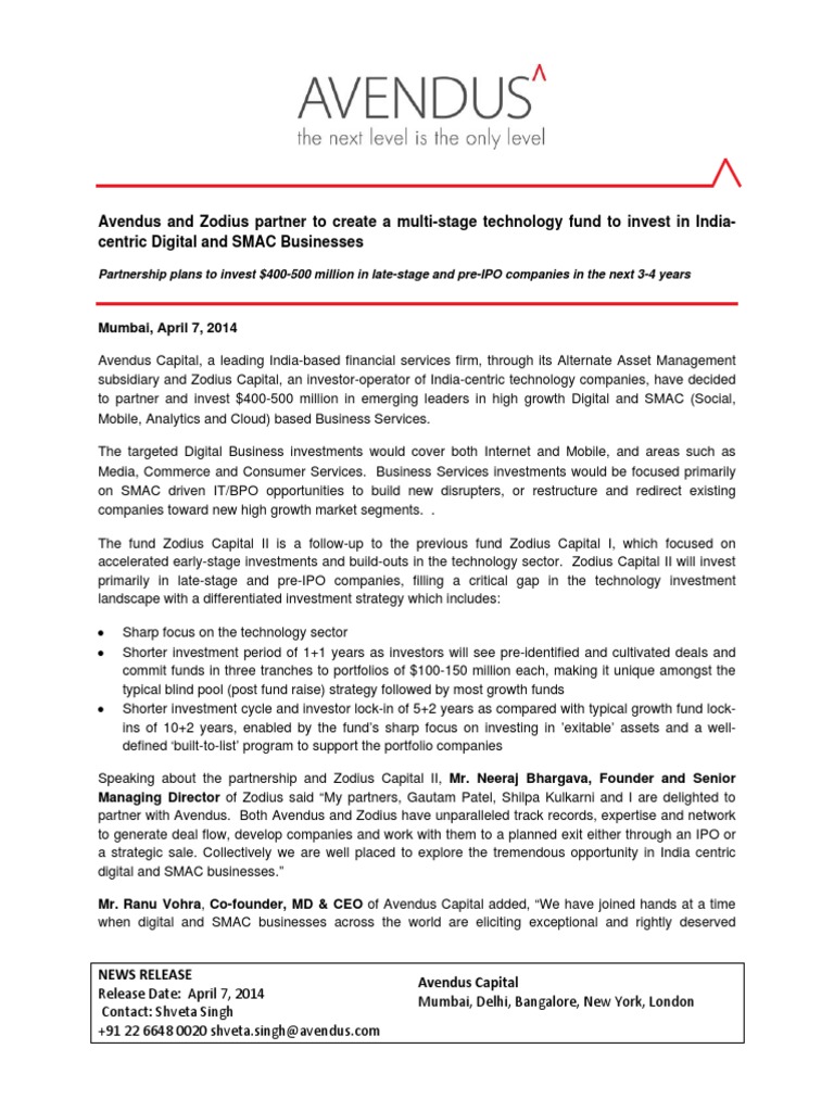 Avendus & Zodius Launch $500M Tech Fund | PDF | Wealth Management ...