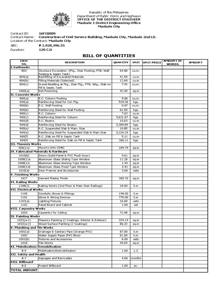 Bill of Quantities 16FI0009 | PDF | Window | Door