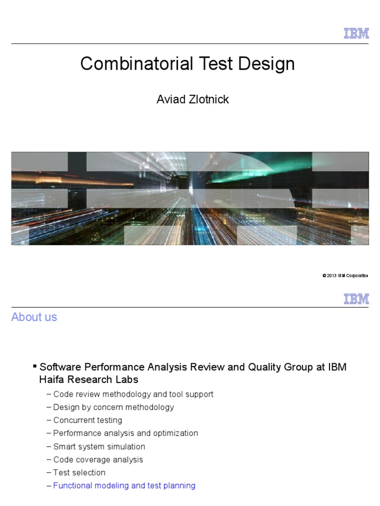 Combinatorial Test Design: Aviad Zlotnick | PDF