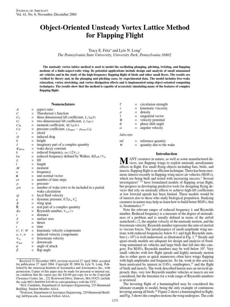 Object-Oriented Unsteady Vortex Lattice Method For Flapping Flight ...