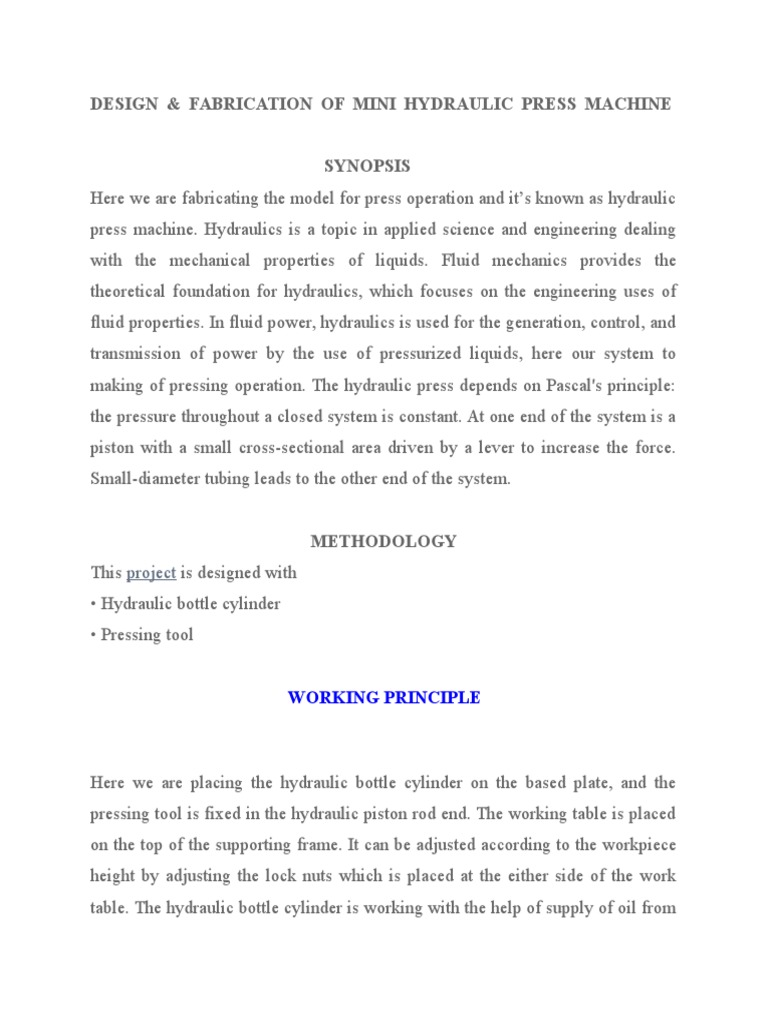 Mini Hydraulic Press Machine Design | PDF