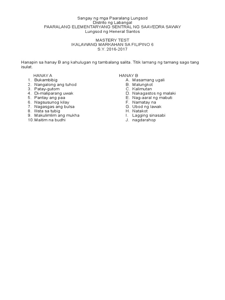 Limang Halimbawa Na Pangungusap Na May Pangalang Lansakan | PDF