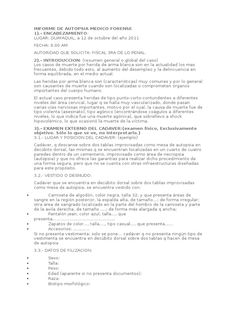 Informe de Autopsia Medico Forense