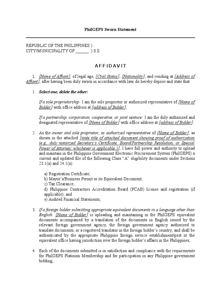 PhilGEPS Sworn Statement_1102 | Sole Proprietorship | Politics