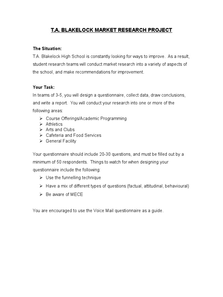 T.A. Blakelock Market Research Project: The Situation | PDF | Career ...
