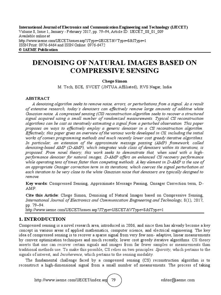 Denoising of Natural Images Based On Compressive Sensing | PDF | Teaching Methods & Materials