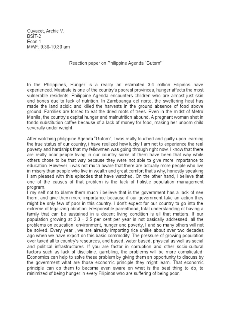 First Reaction Paper | PDF | Poverty | Poverty & Homelessness