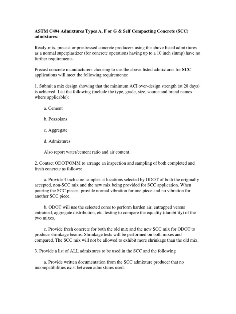 ASTM C494 Admixtures Types A, F or G & Self Compacting Concrete (SCC ...