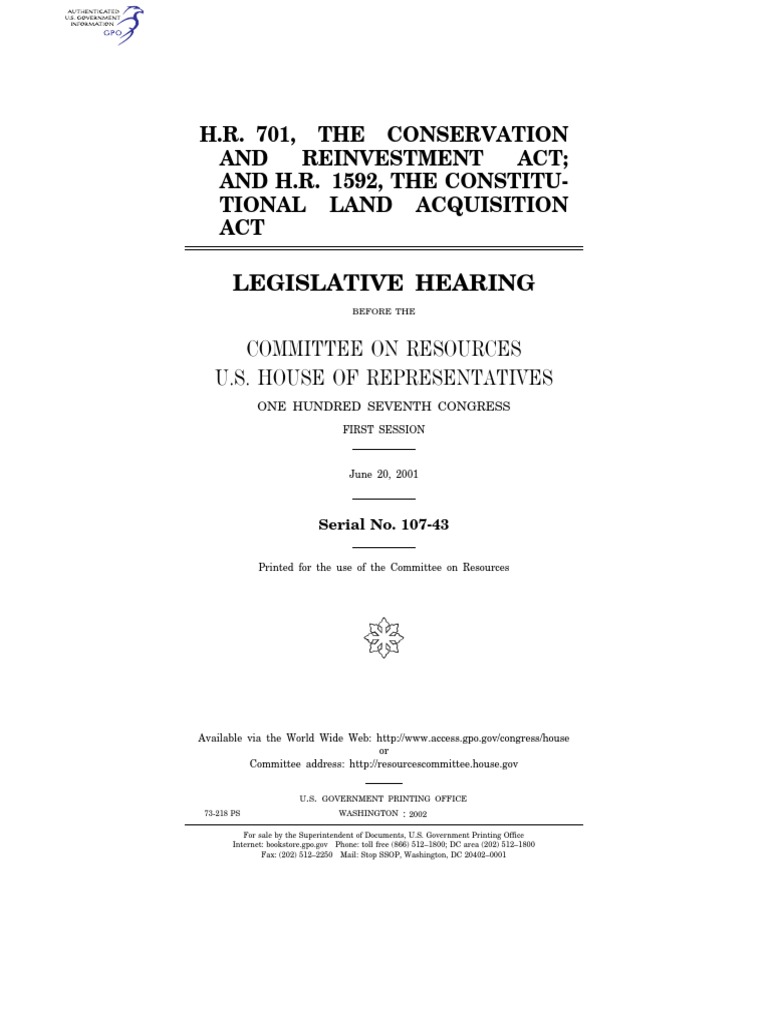 House Hearing, 107TH Congress - H.R. 701, The Conservation and ...
