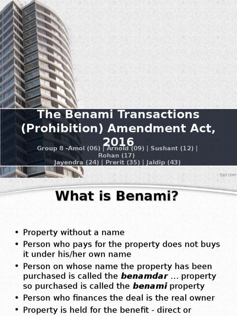 Group 8 - Benami Transactions Act | PDF | Wife | Property