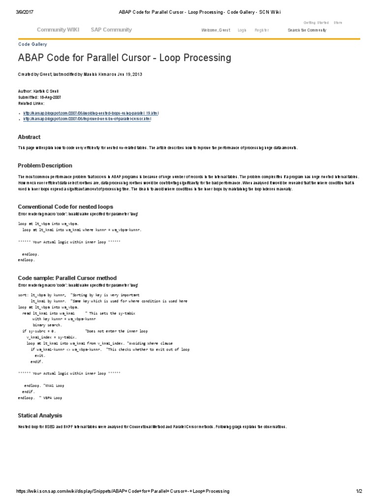 Abap Code For Parallel Cursor Loop Processing Code Gallery Scn Wiki Pdf Control Flow