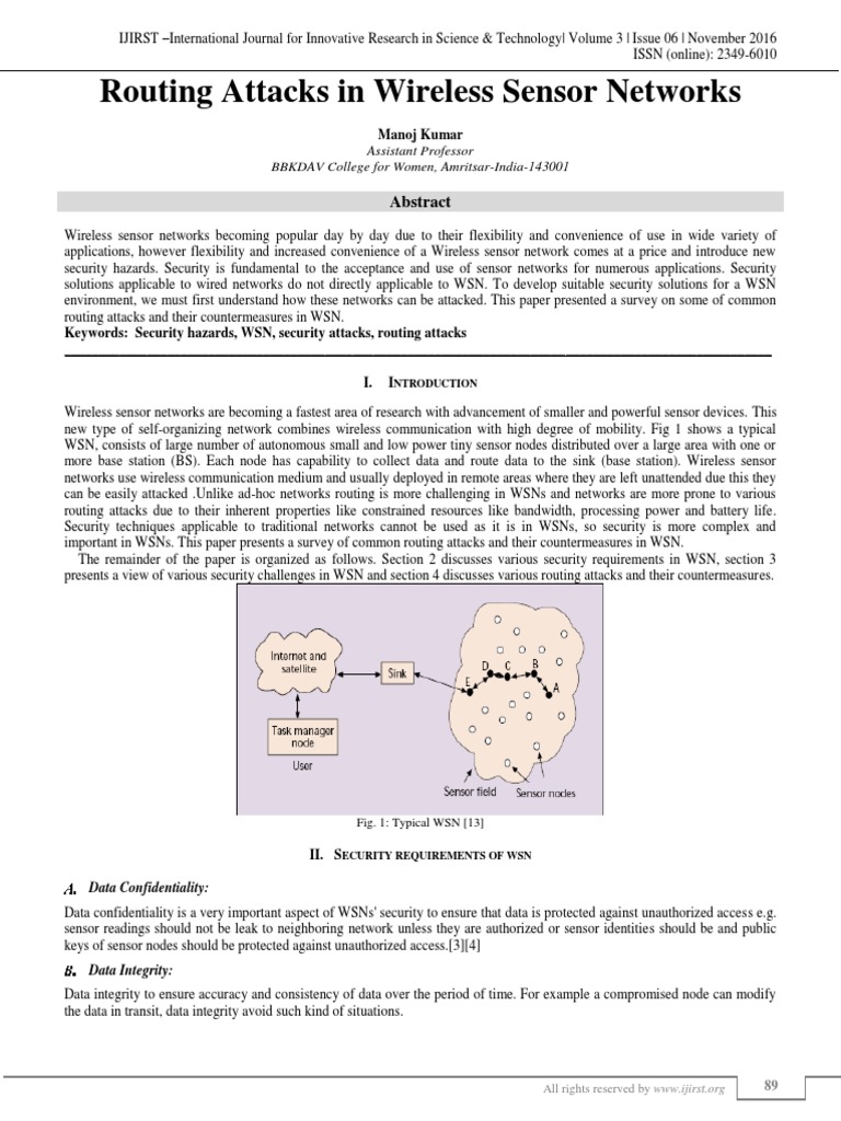 Routing Attacks in Wireless Sensor Networks | PDF | Wireless Sensor Network | Computer Security