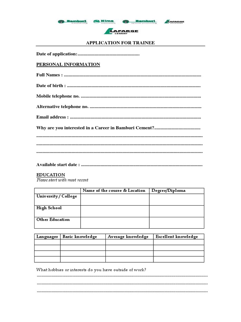 Application For Trainee | PDF