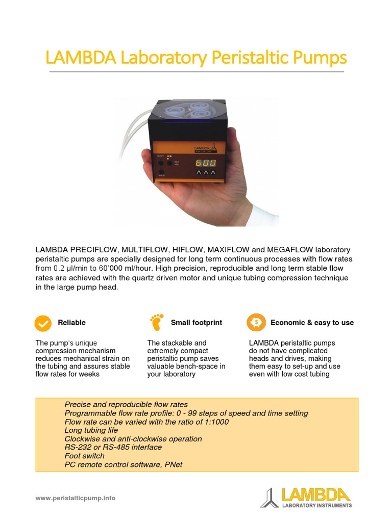 LAMBDA Laboratory Peristaltic Pump Leaflet | PDF | Pump | Mechanical Engineering
