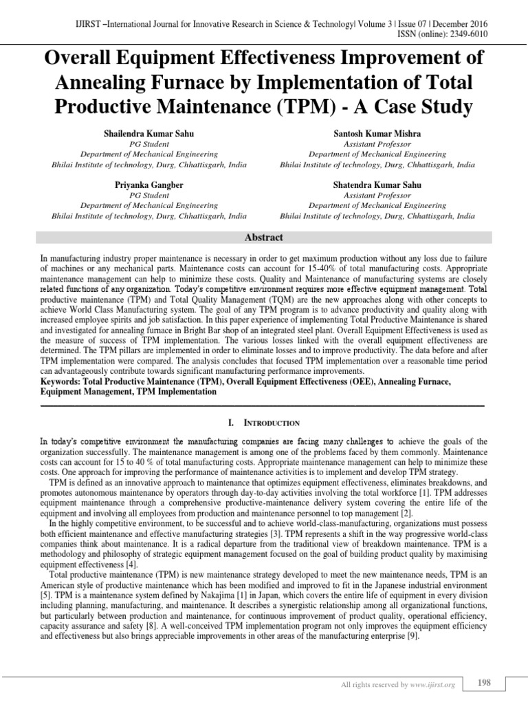 Overall Equipment Effectiveness Improvement of Annealing Furnace by Implementation of Total ...