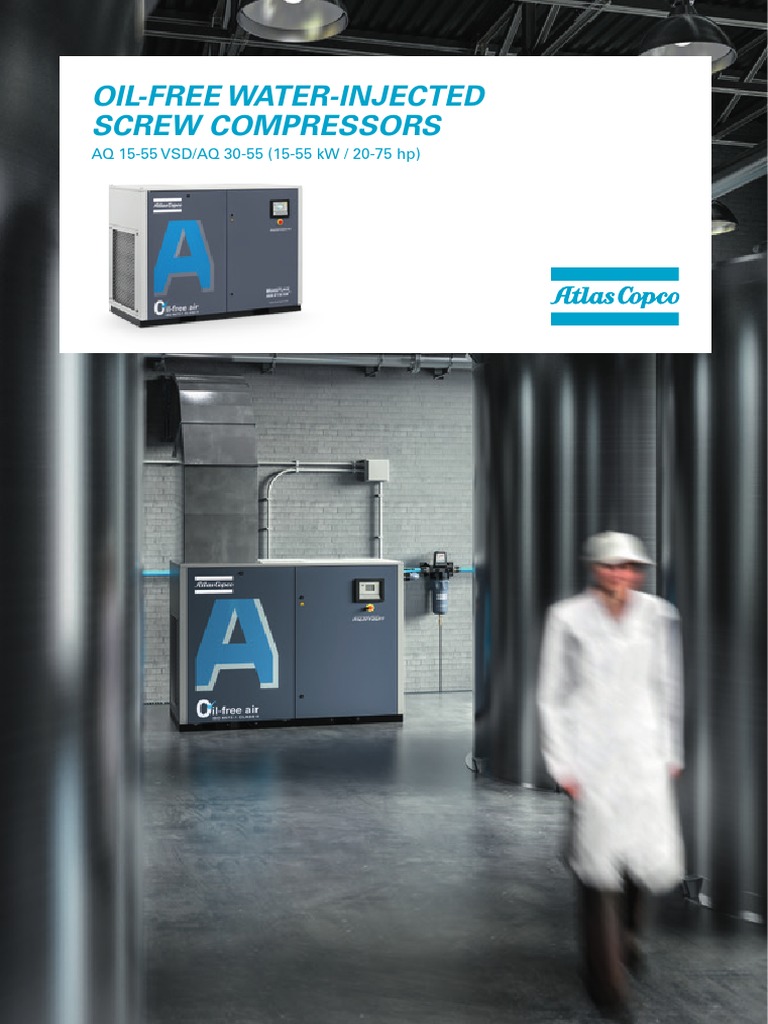 Atlas Copco OIL-FREE WATER-InJECTED Rotary Screw Compressors AQ 15-55 ...