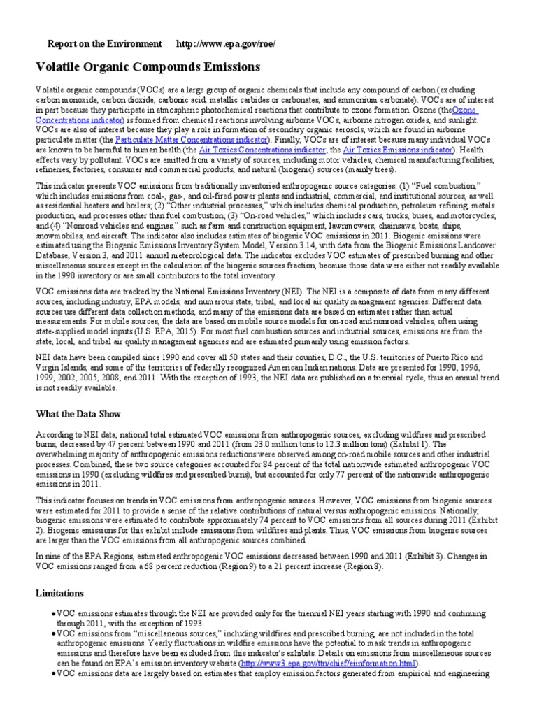 Volatile Organic Compounds Emissions: Report On The Environment HTTP ...
