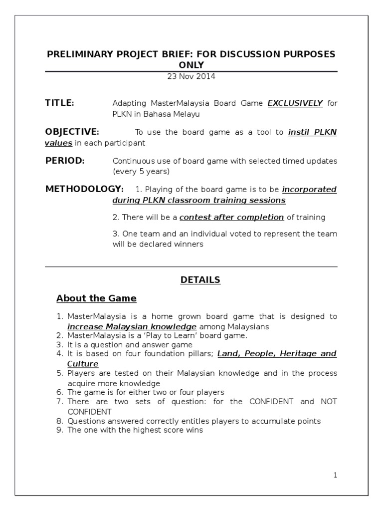 Project Brief-Board Game - PLKN | PDF | Cognition | Learning