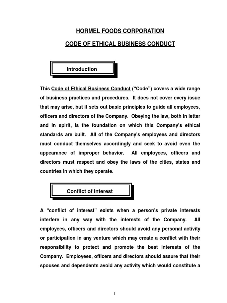 Hormel Foods Corporation Code of Ethical Business Conduct | PDF