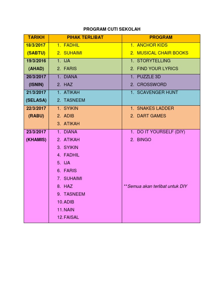 Program Cuti Sekolah | PDF