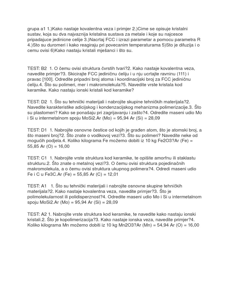 Materijali 1 Kolokvij | PDF