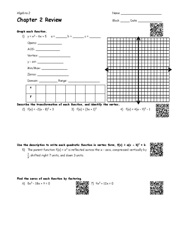 Chapter 2 Review | PDF | Quadratic Equation | Mathematical Concepts