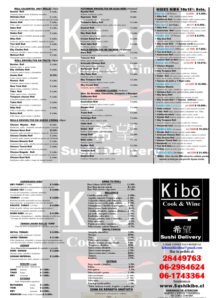 Carta Kibo 2016 | PDF | Cocina japonesa | Cocina