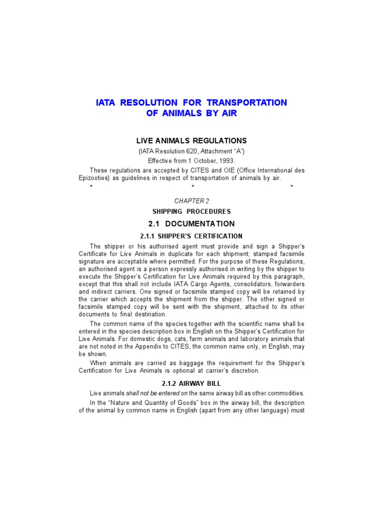 IATA RESOLUTION FOR TRANSPORTATION OF ANIMALS BY AIR - Naresh Kadyan ...