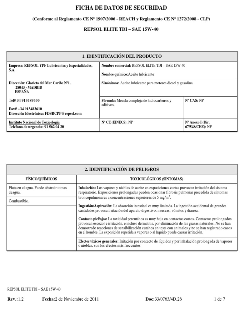 SAE 15W-40 - REPSOL.pdf | Residuos | Contaminación