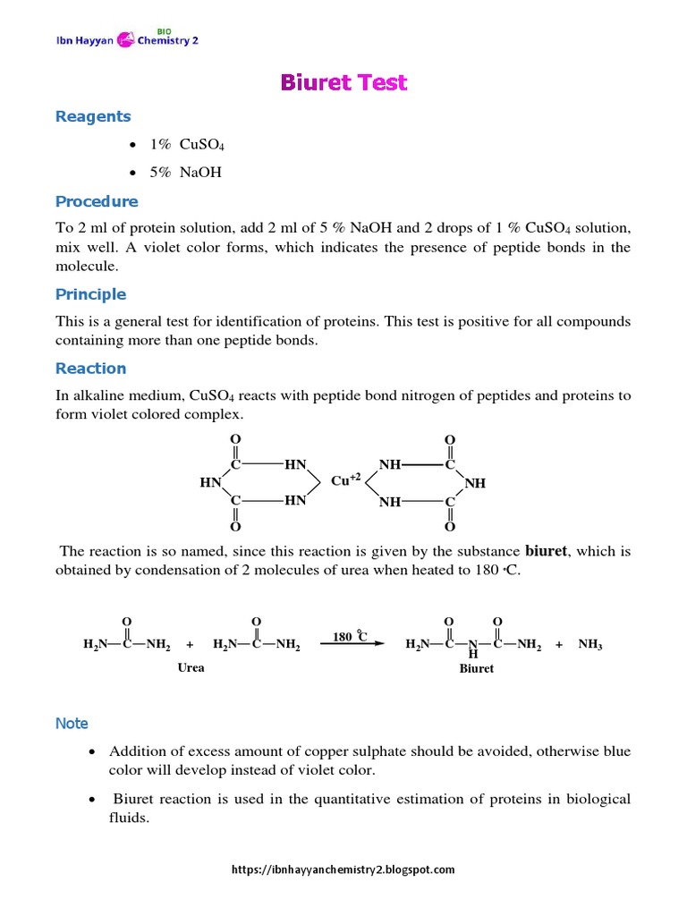 Biuret Test for Protein Detection | PDF | Science & Mathematics