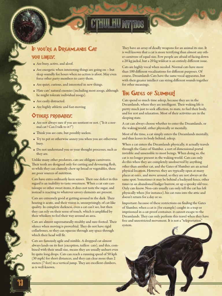 Cthulhu Mythos Pathfinder - Dreamlands Cats | PDF | Cats | Sleep