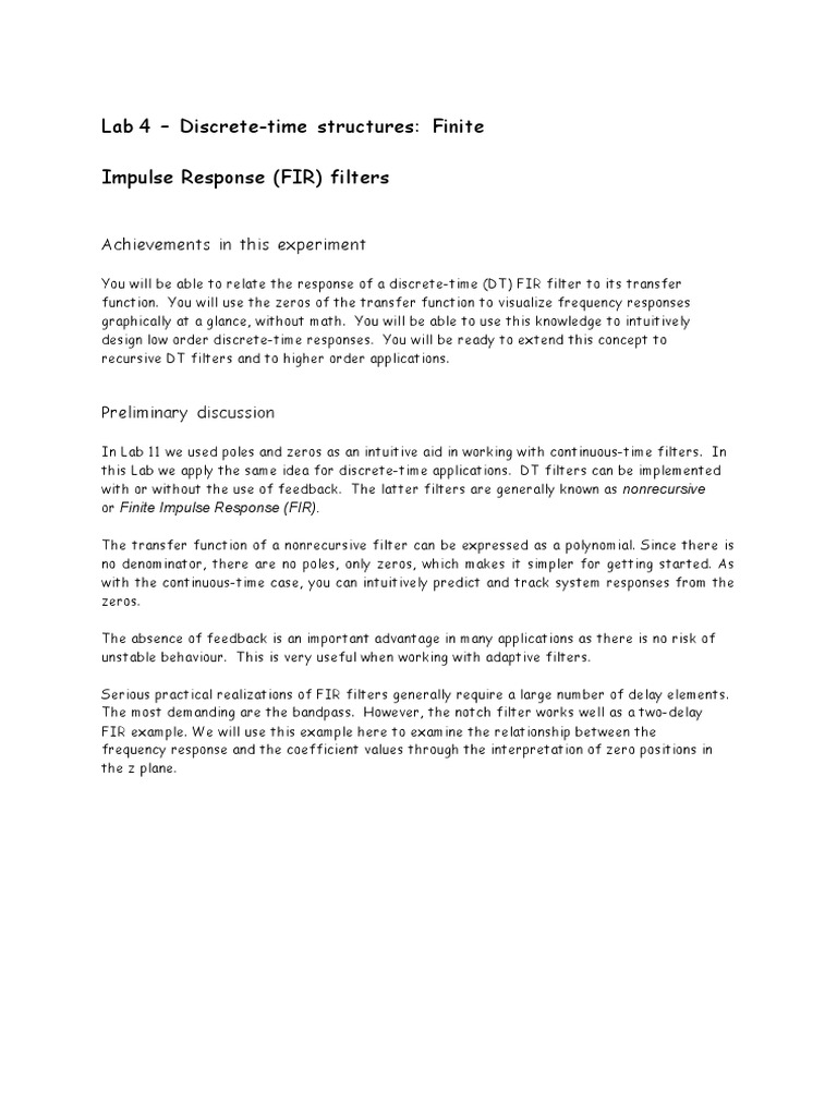 Lab 4-Discrete-Time Filters With FIR Systems Edit1 X 14 | PDF | Filter ...
